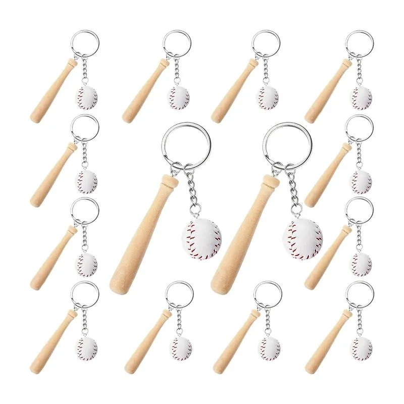 16 Mini Baseball Keychains with Wooden Bats - Sports Party Favors ...