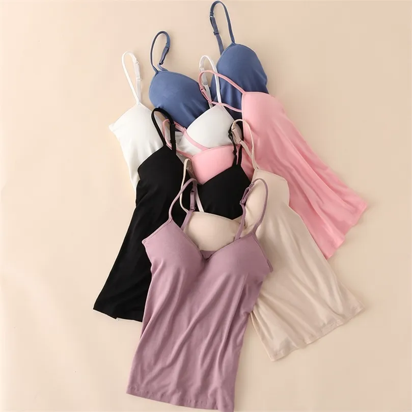 Women Padded Bra Spaghetti Strap V Neck Camisole Tank Top Polyester ...