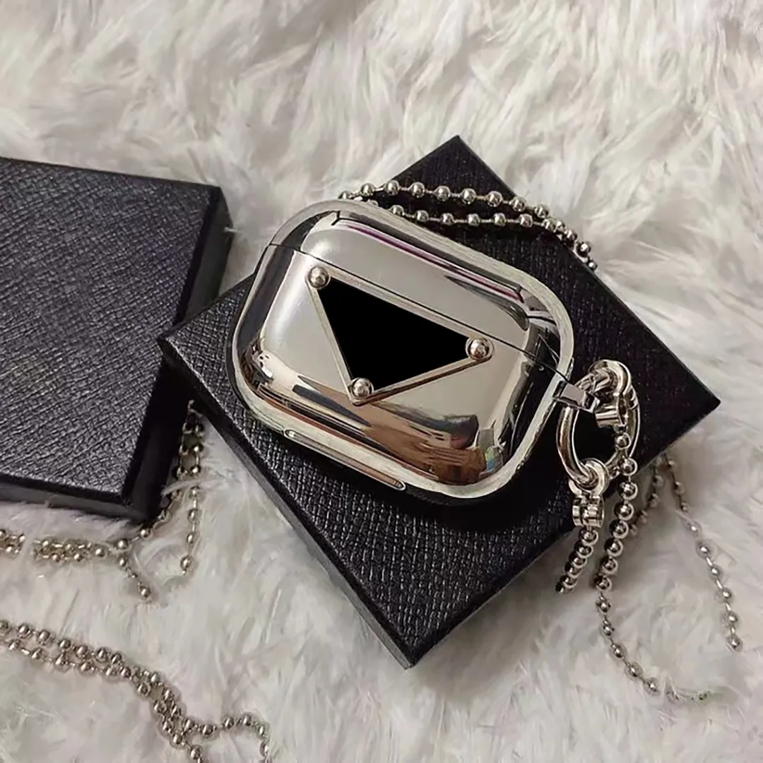 DHgate.com:Silver Leather AirPods Case with Chain & Logo Box ...