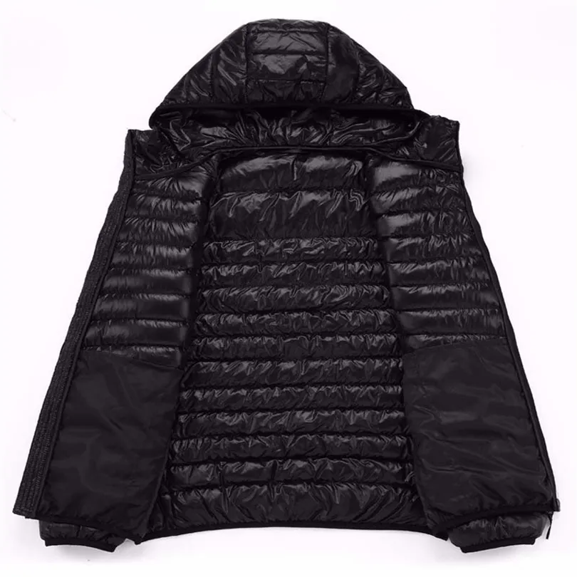 Men's Hooded Grey Duck Down Jacket With Cowl Neck – Portable Warm ...