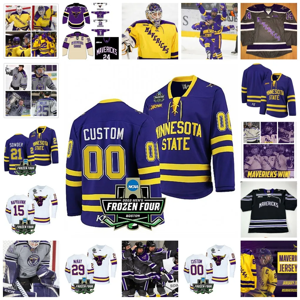 Dryden McKay Minnesota State 2022 NCAA Frozen Four Hockey Jersey 8 Zach ...