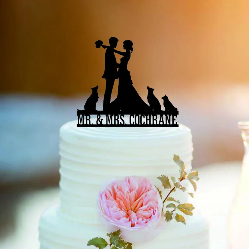 Custom Mr&Mrs Wedding Cake Topper With Dogs Personalized Bride And ...