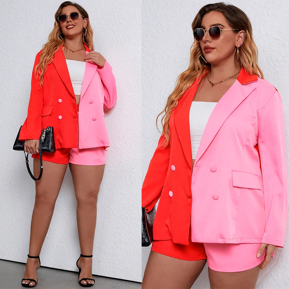 Womens Satin Short Blazer Suit Set with Shorts, Single-Breasted, Long ...