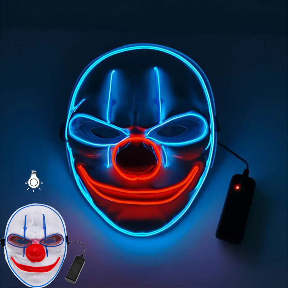 LED Light Up Clown Neon Mask With Red Nose For Adults Perfect For ...