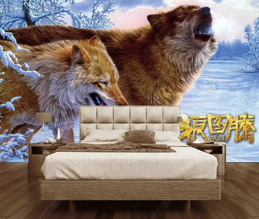 Custom Wolf 3d Geometric Wallpaper Mural For Living Room, Bedroom, And ...
