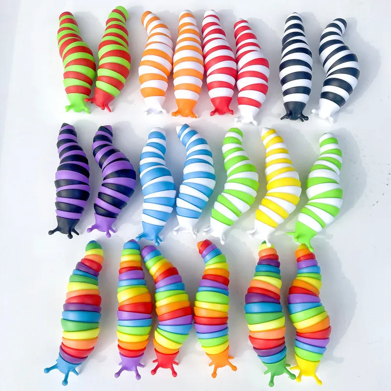 Squishy Fidget Toys Articulated Slug: Rainbow Flexible Sensory Toy For ...