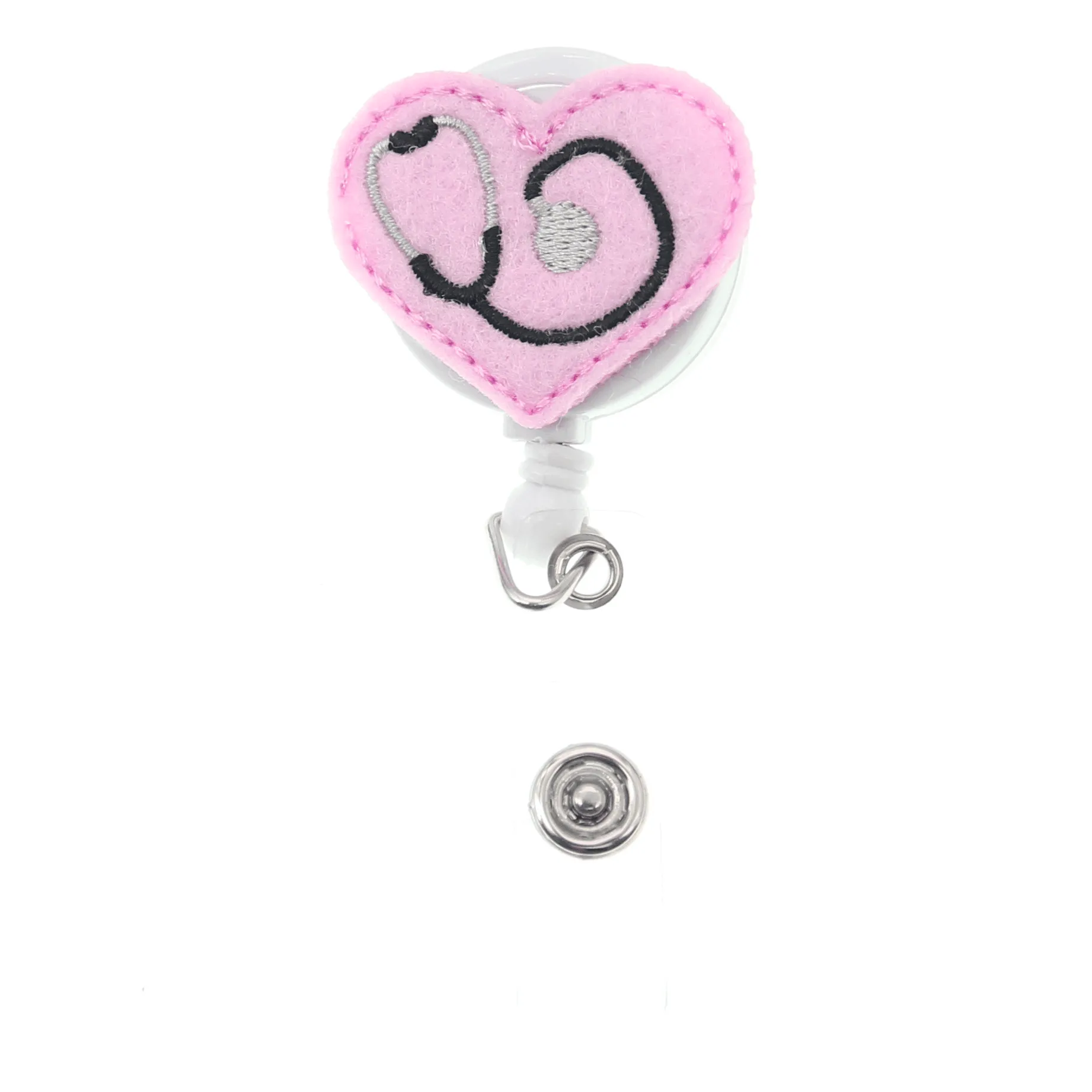 Nurse Heart EKG Felt Badge Reel With Retractable ID Holder, Stethoscope ...