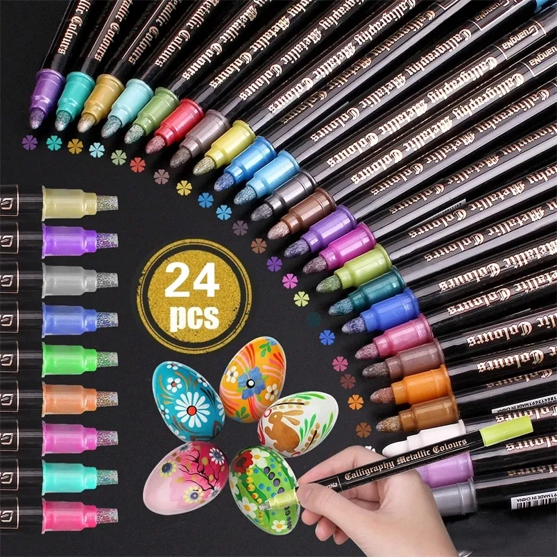 Wholesale 12/Metallic Pens Art Writing Markers Dual Tip Paint Pen for ...