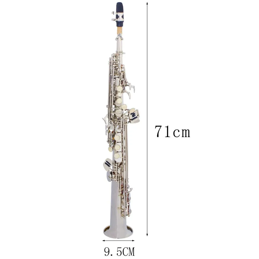 Premium Bb Soprano Saxophone - Silver Straight Sax, Brass Body ...