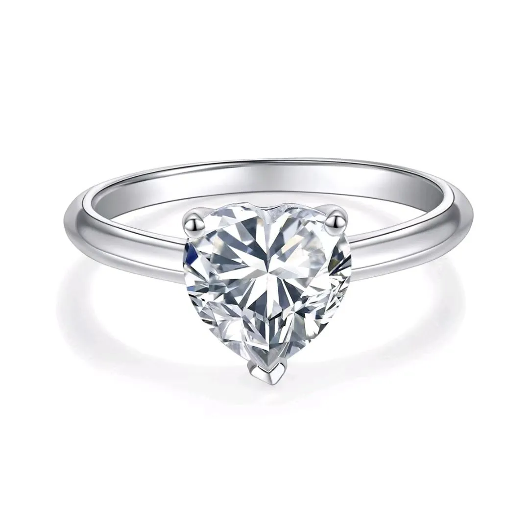 Heart Shaped Moissanite Engagement Ring: 925 Sterling Silver Wedding ...