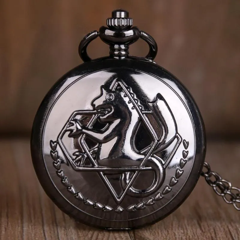 Watches Full Black Metal Alchemist Dull Polish Edward Elric Necklace ...