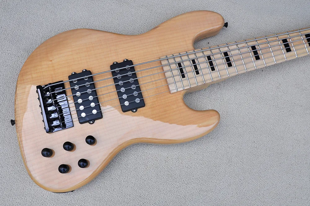 Custom 6 String Electric Bass Guitar - Natural Wood, Glossy Finish ...