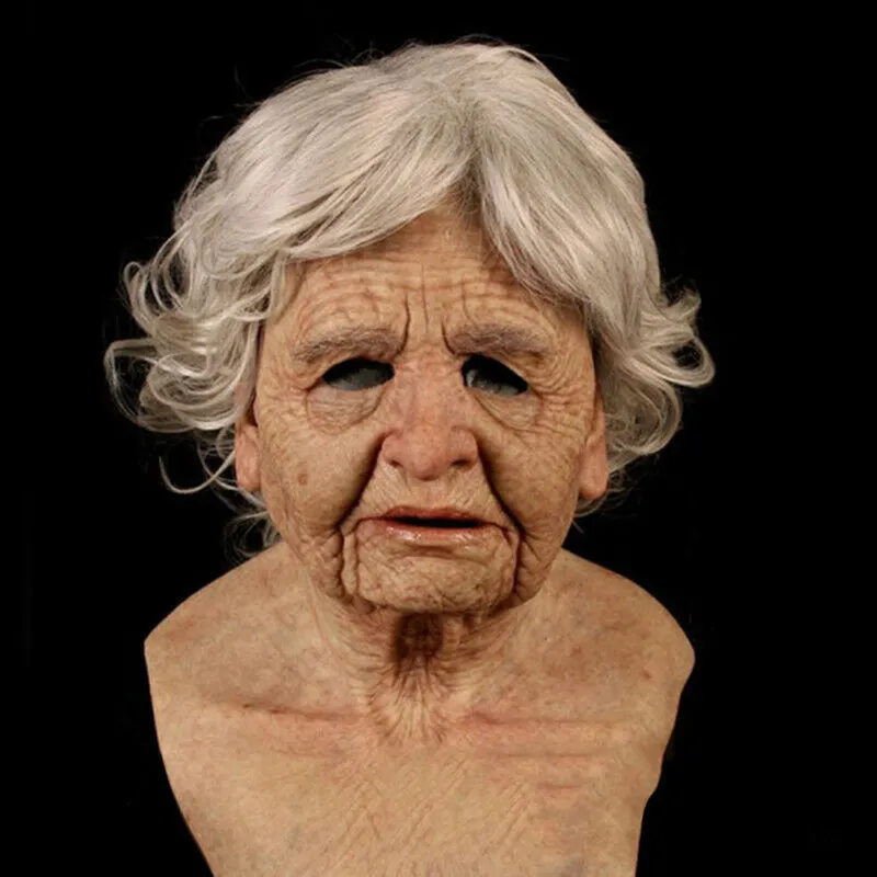 Practical Jokes Old Woman Mask Halloween Creepy Wrinkle Avemoves Face ...