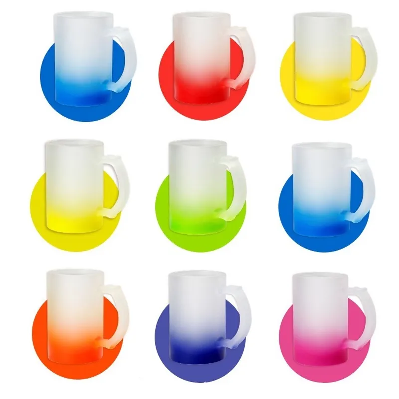 Gradient Beer Cup With Handle 16oz Sublimation Glass Cup Turner For ...