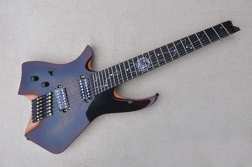 Factory Custom Left Handed 7 Strings Headless Blue Sunburst Faned ...