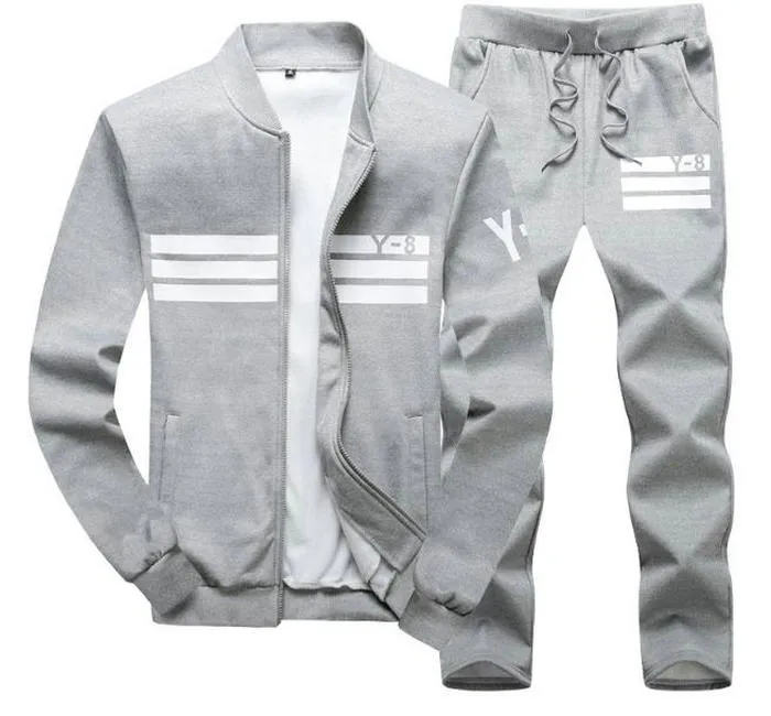 Spring Autumn Men's Tracksuit Casual Two-Piece Set Printed Baseball ...