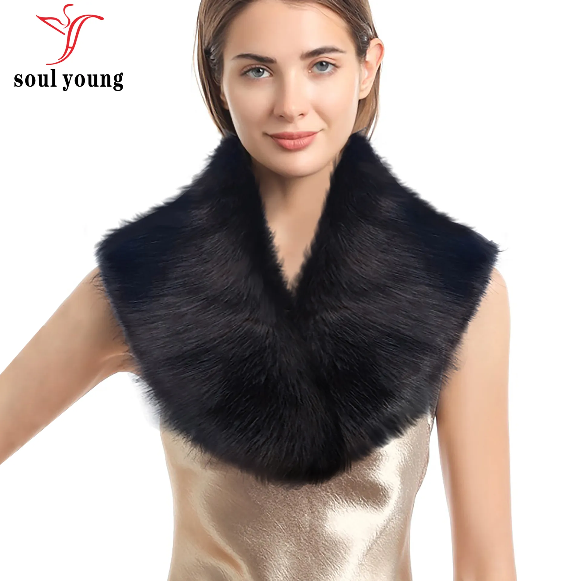 Winter Warm Black Faux Fur Collar Scarf In Black, White, And Nature ...