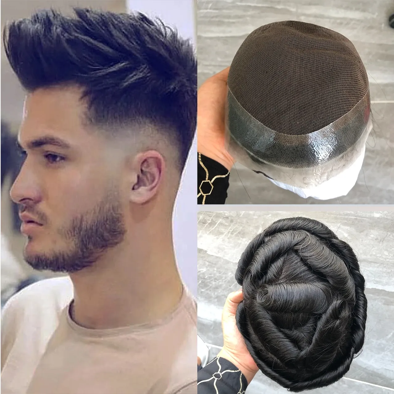 Mens Hairpiece 100 Human Hair Toupee Brown 1B 8x10 Swiss Lace Mens Hairpiece 100 Human Hair Toupee Brown 1B 8x10 Swiss Lace