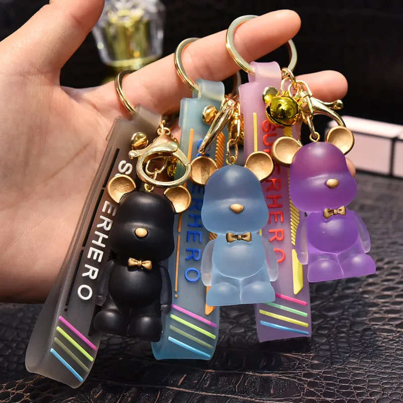 Cute Clear Acrylic Bear Keychain Cartoon Bow Tie Bag Charm, Car Pendant ...
