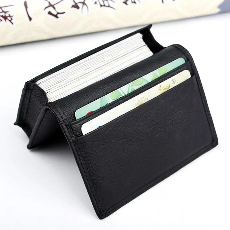 Black Leather Expandable Card Holder Wallet Case for Men, ID & Business ...