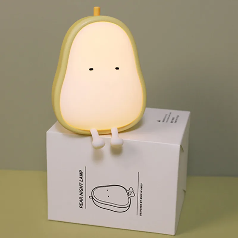 LED Pear Shaped Fruit Night Lights USB Rechargeable Silicone Table ...