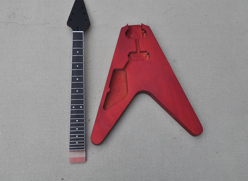 Brand Matte Red Left Handed Flying V Electric Guitar Semi Finished With ...