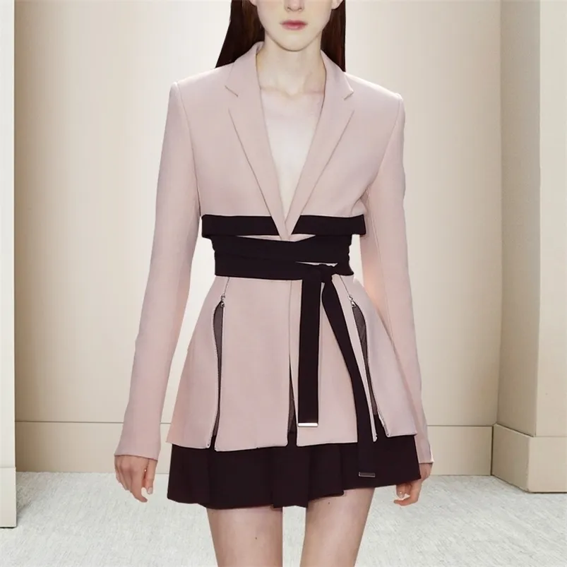 High Quality Lace Office Blazer And High Waist Belted Skirt Set EWQ ...