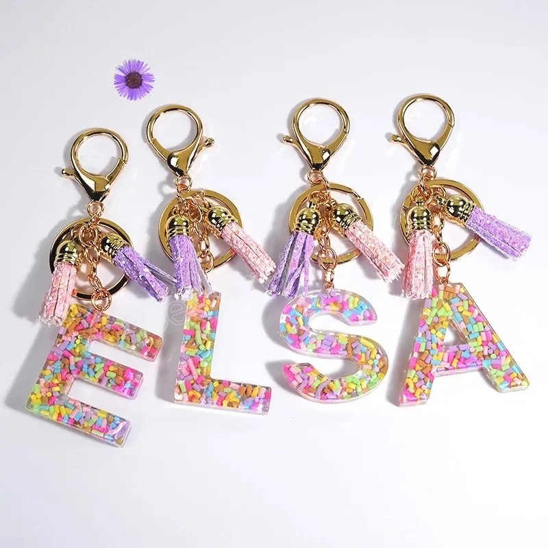 Glittering Tassel Initial Keychain For English A Z Alphabet Letters ...