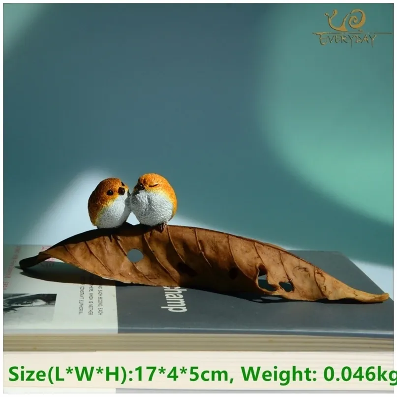 Mini Garden Birds Figurines Handmade Resin Animal Ornaments On Leaves ...