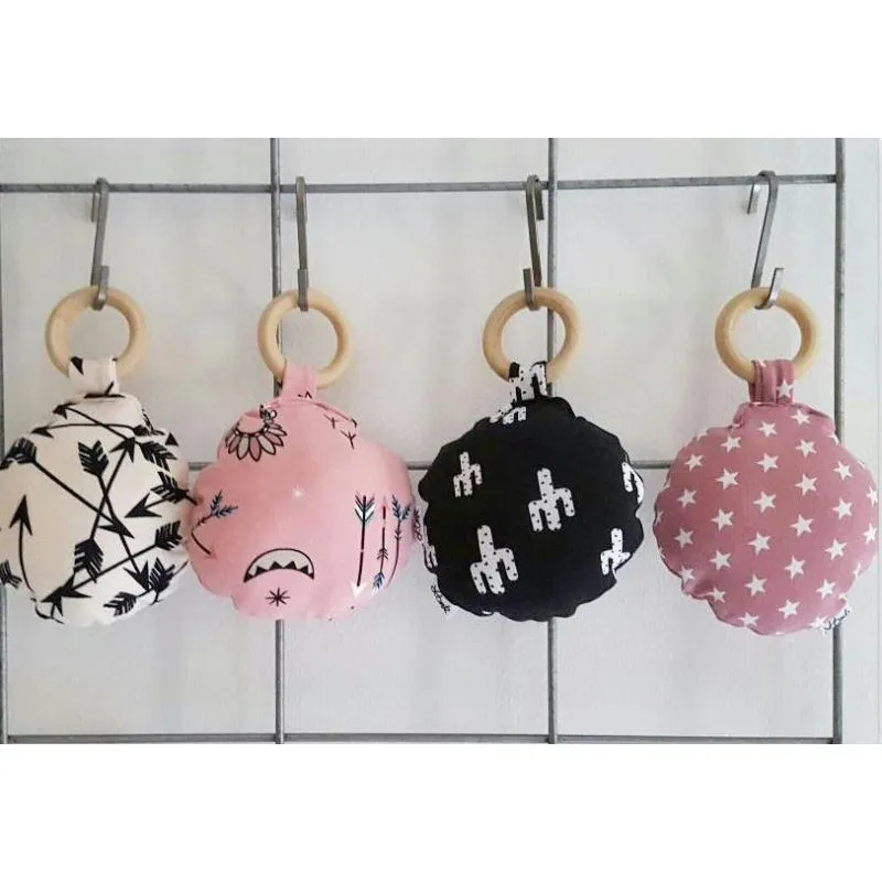 Natural Wood Teething Ring for Newborns - Soft Cloth Rattle Teether ...