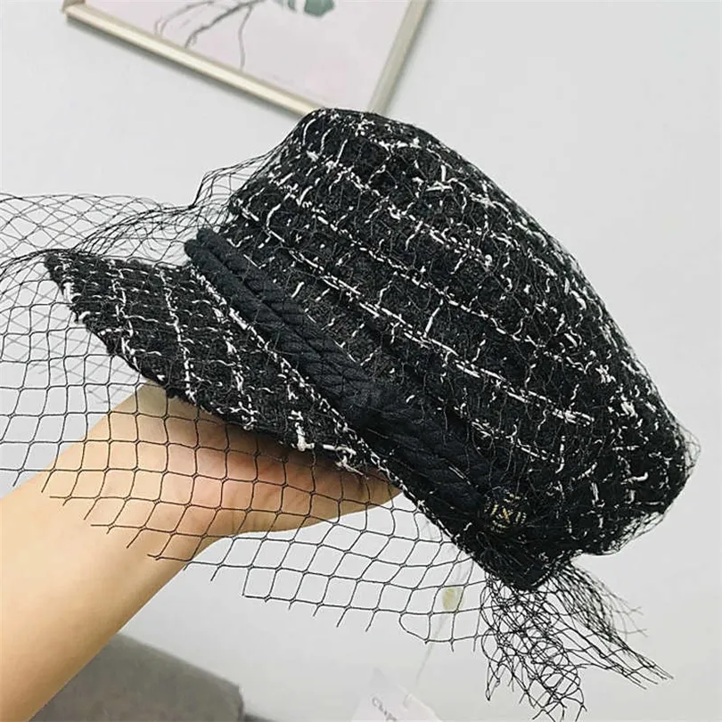 DHgate.com:Women Classic Tweed Tartan Hat Veil Netting sboy cap Flat ...
