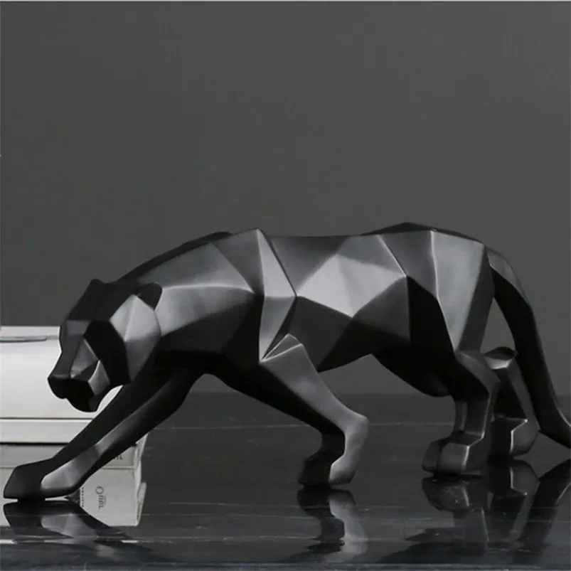 Large Abstract Panther Statue - Geometric Resin Leopard Figurine, Home ...