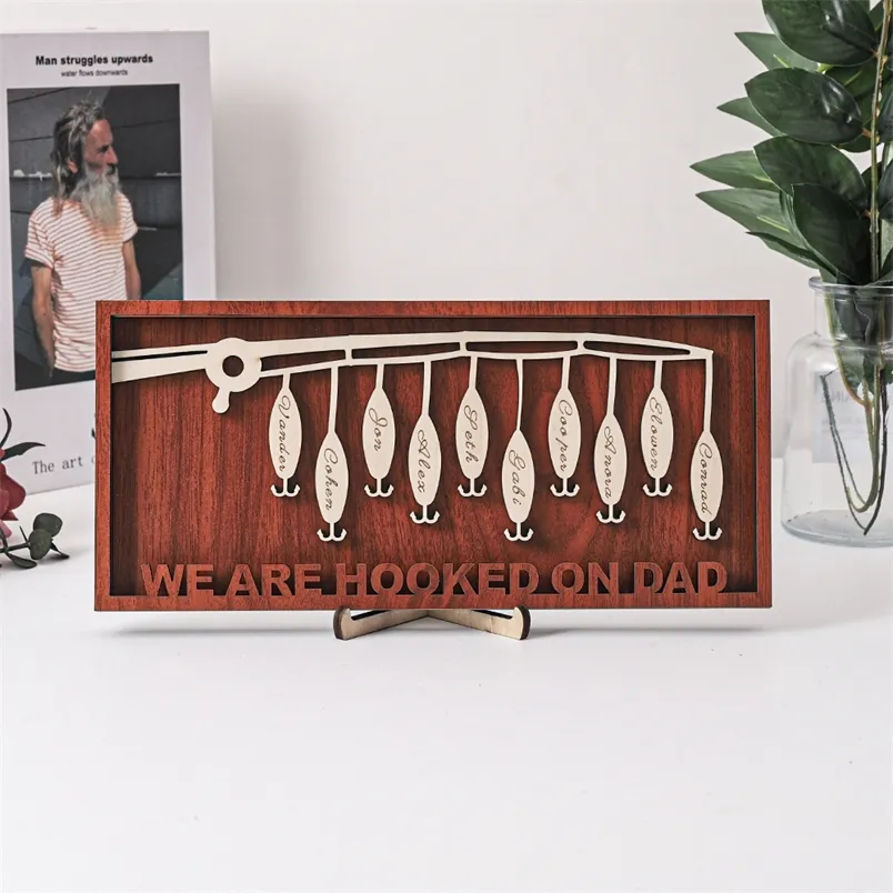 Wooden Fishing Rod and Hook Memorial Album Frame Personalized Custom ...