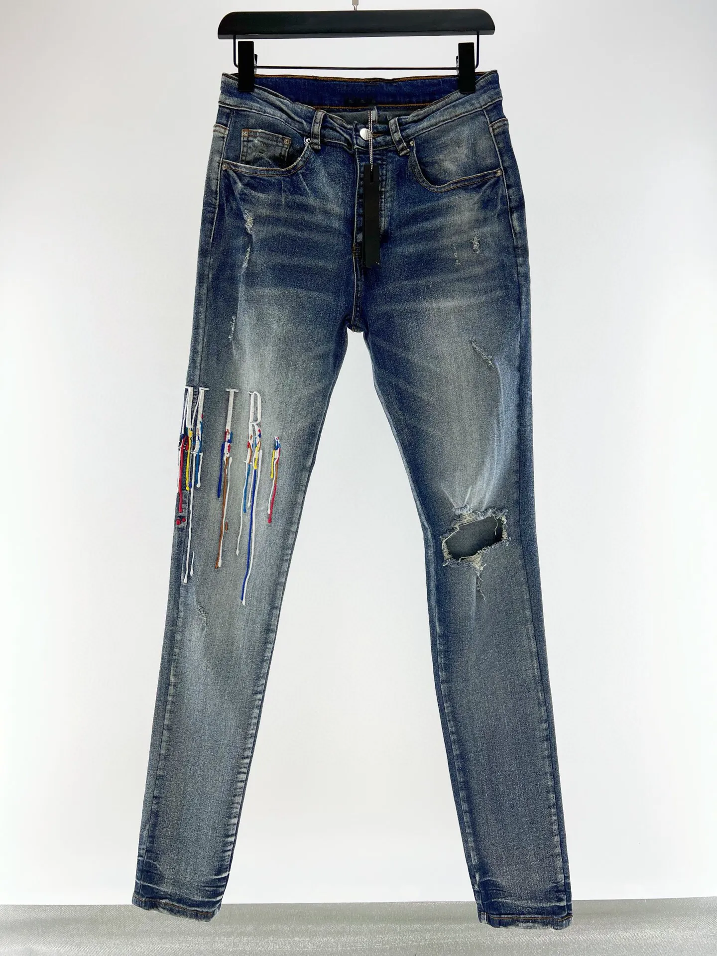 Mens Designer Star Ripped Slim Trending Jeans For Men With Cashew ...