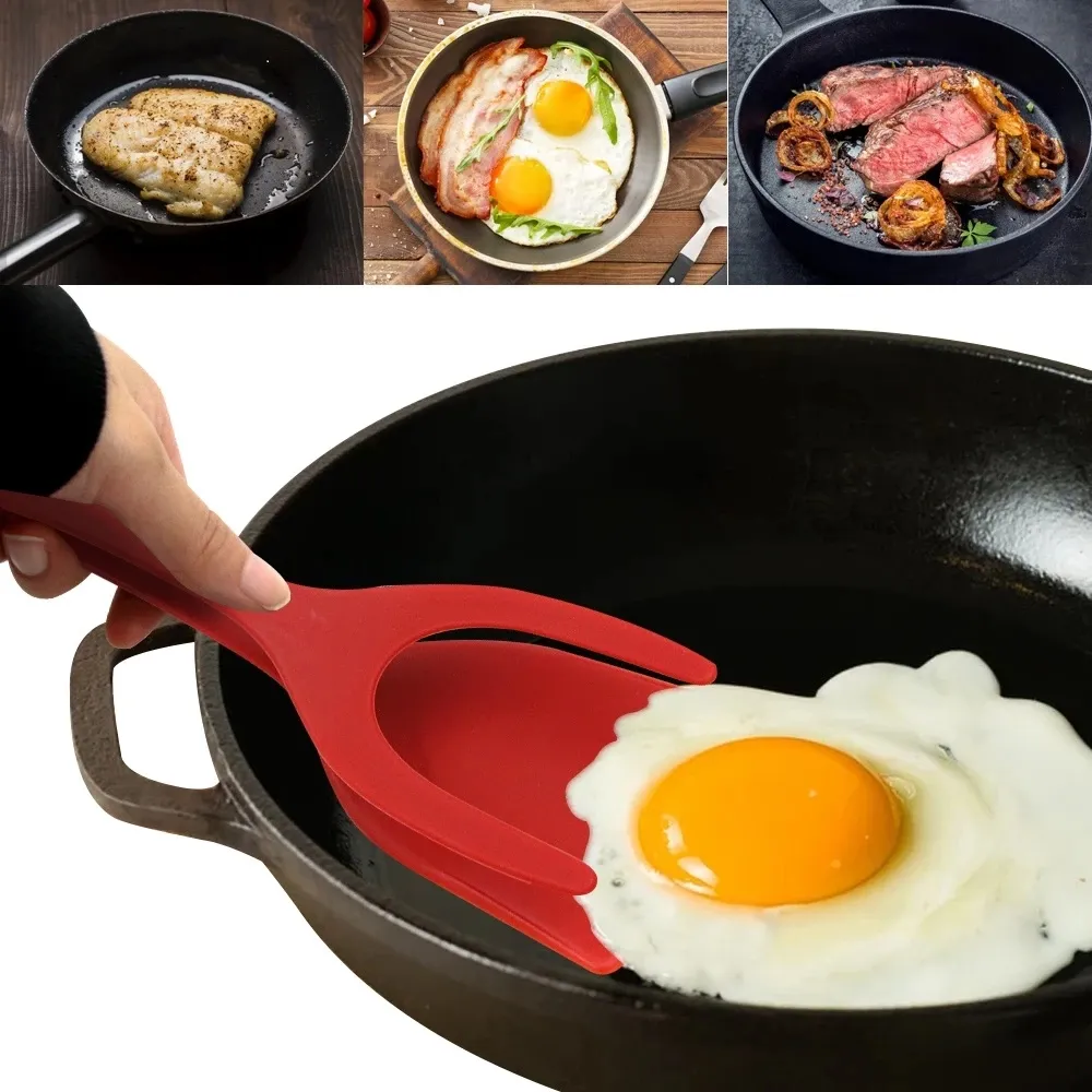 2-in-1 Silicone Egg Tools Omelette Spatula and Clamp Grip for Pancake ...