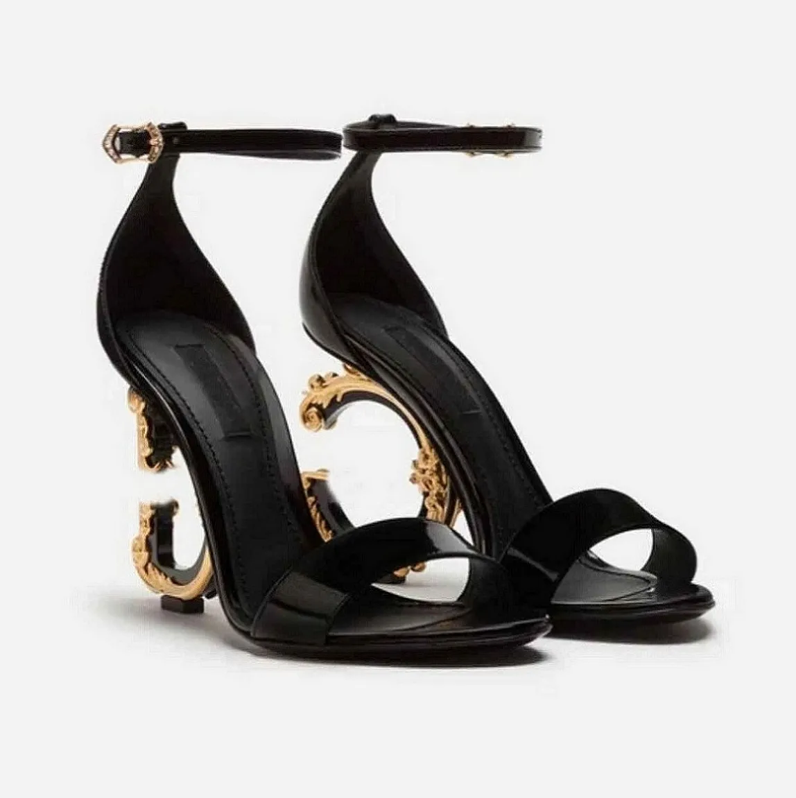 famous design keira patent leather sandals shoes women pop heel gold ...