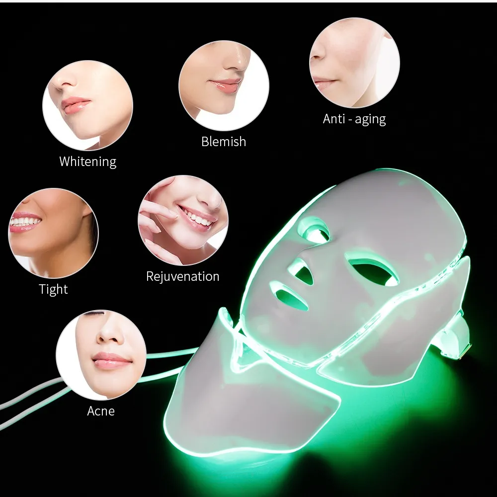 7 LED Light Therapy Face Beauty Machine LED Facial Neck Mask With ...