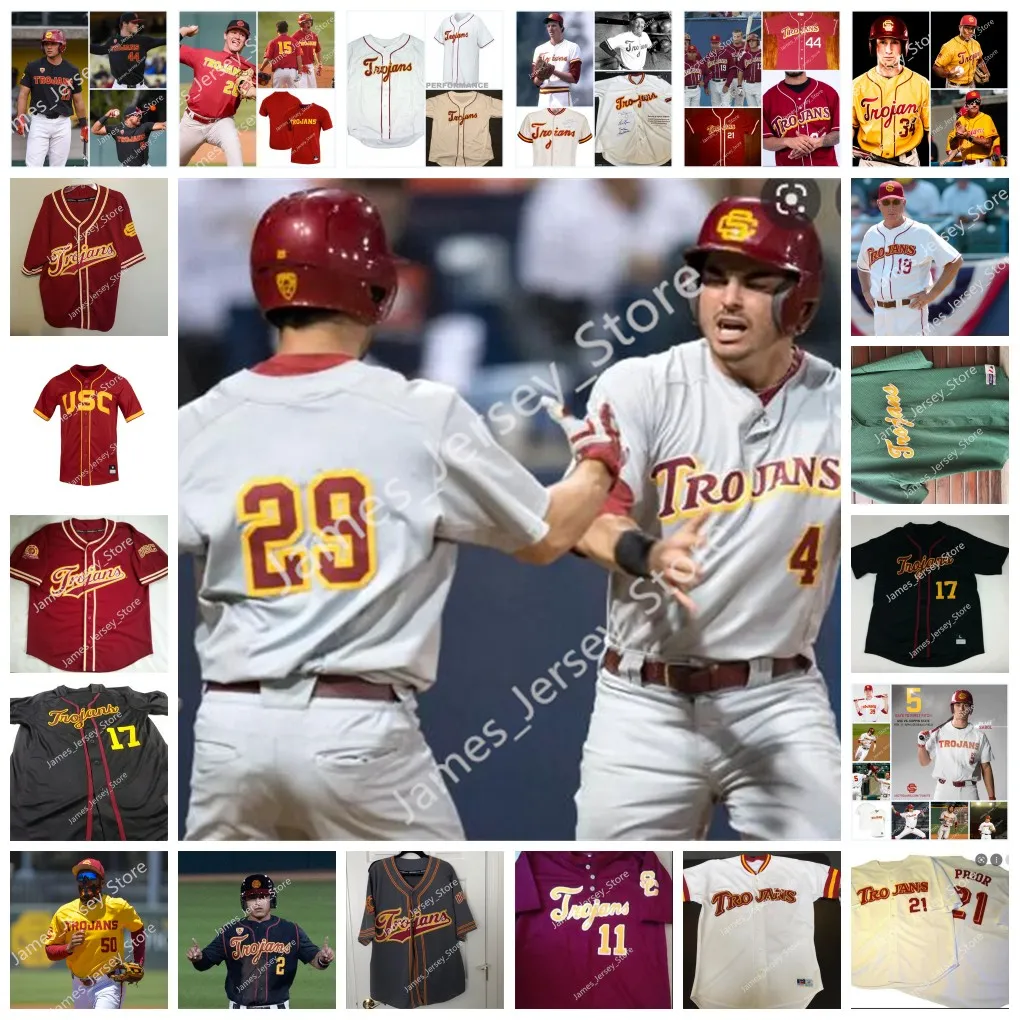 2022 NCAA Custom USC Trojans Stitched Baseball Jersey 28 Kyle Hurt 5 ...