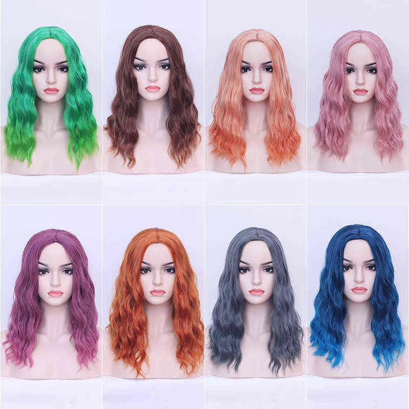 Long Curly Synthetic Hair Wig for Women: Full Head Medium Split Ripple ...