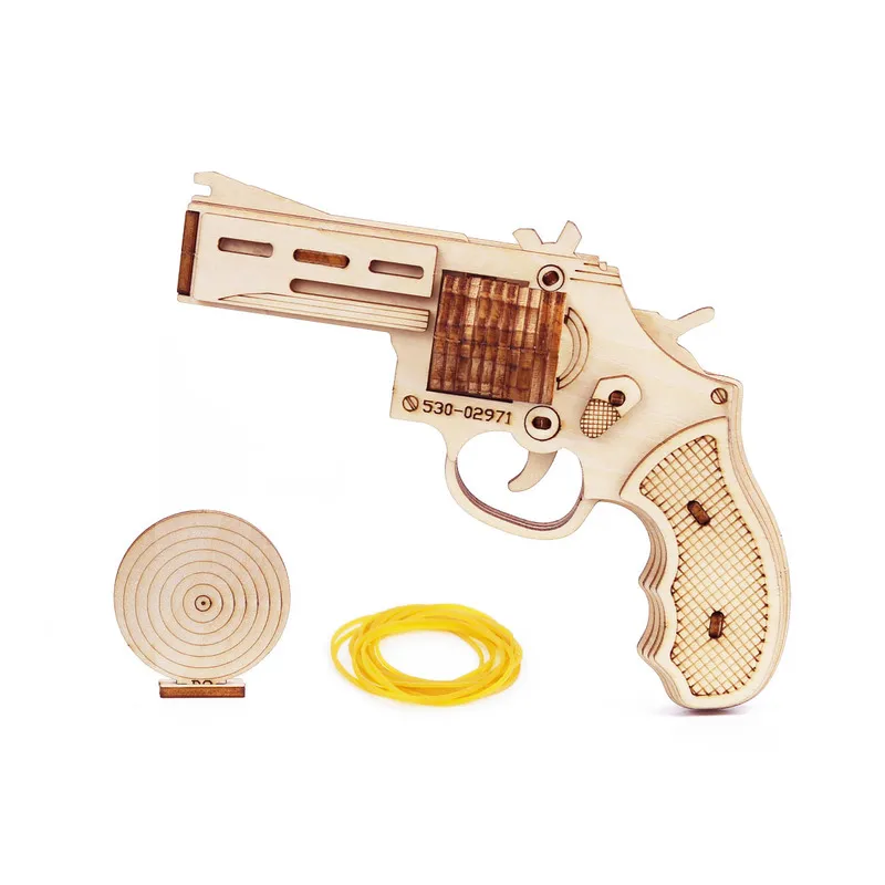 Rubber Band Revolver Toy 3D 3d Wooden Mechanical Puzzle Pistol Handgun ...