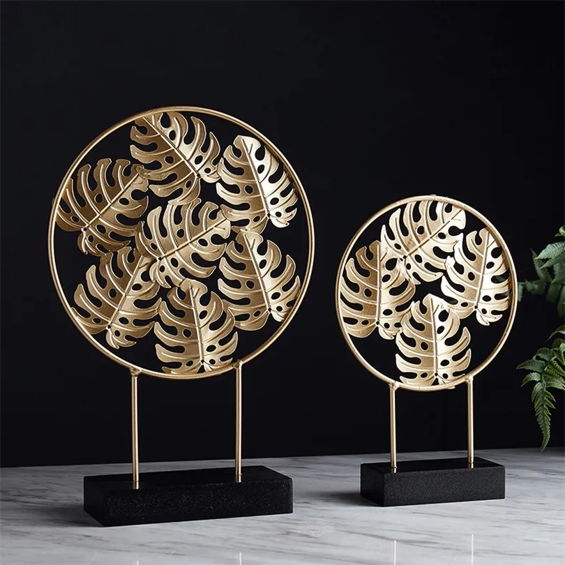 Golden Monstera Leaf Model Iron TV Cabinet Decor Leaf With Marble ...