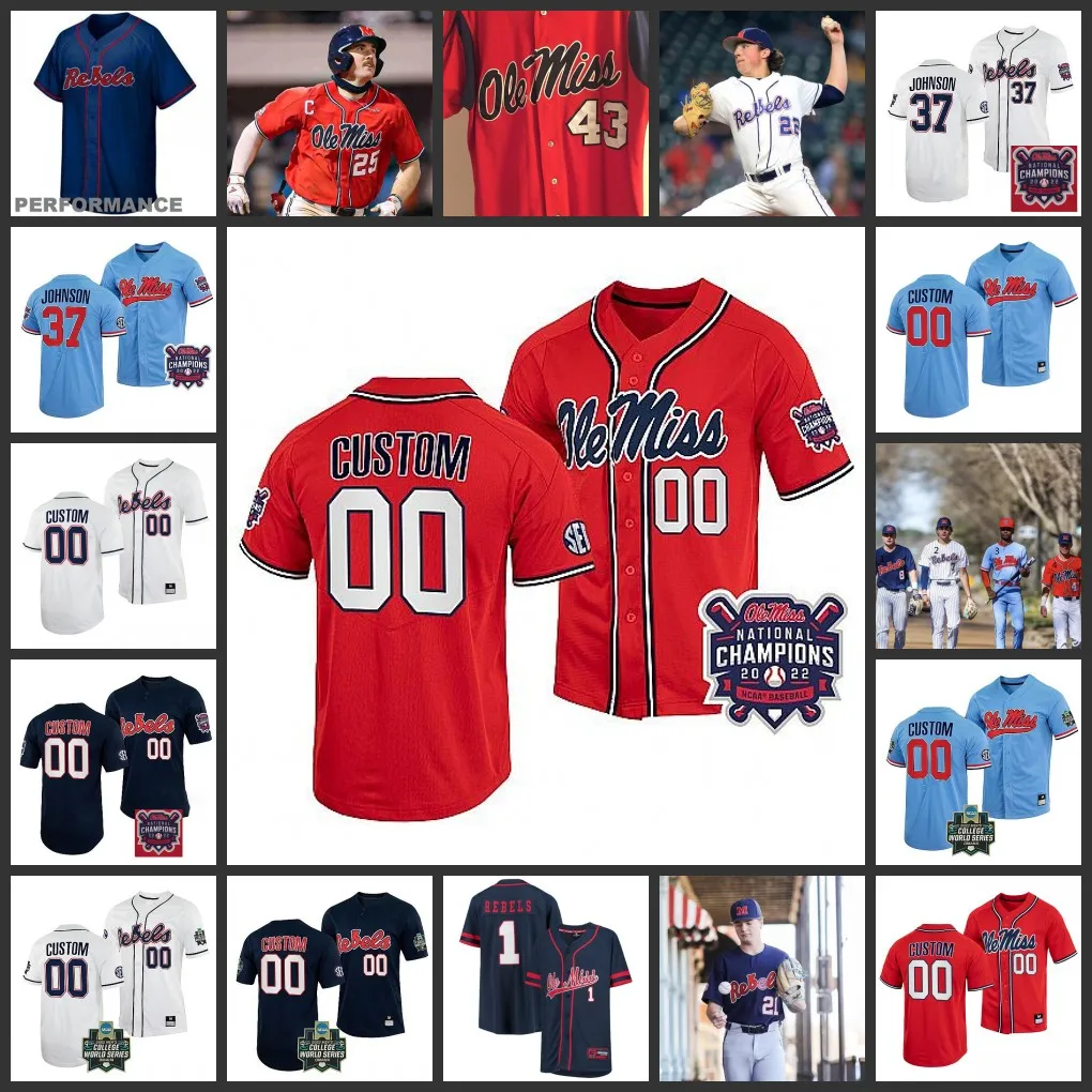 NCAA Custom Stitched Ole Miss Rebels Baseball Jersey Hayden Leatherwood ...
