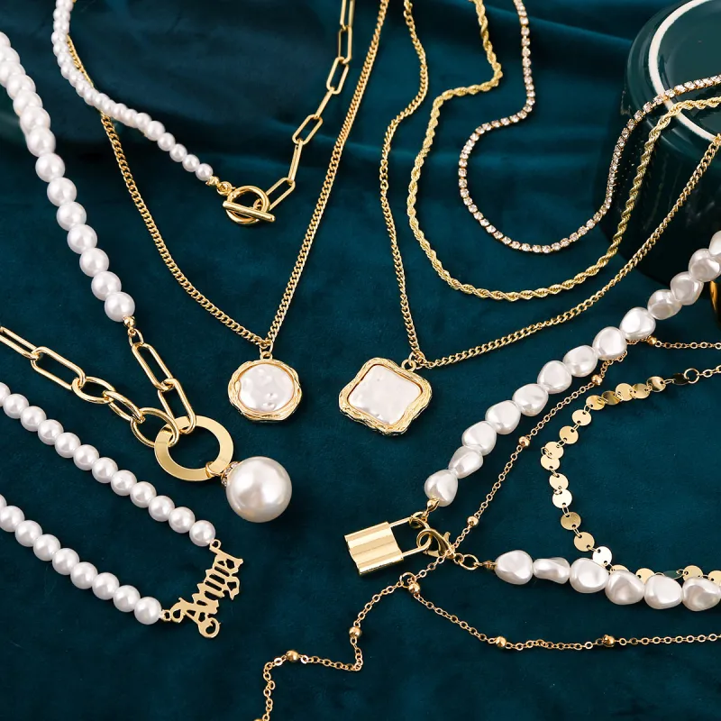 Multilayered Heart Lock Necklace Baroque Pearl Necklaces For Gift From ...