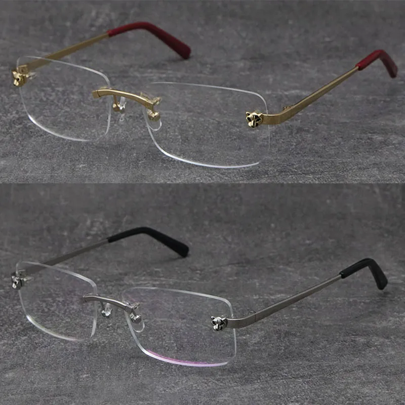 Womens Rimless Glasses Frames Metal Cheetah Eyeglasses, Large Square ...