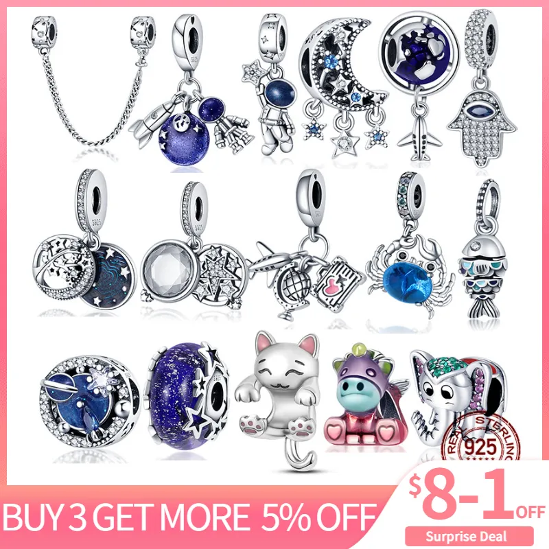 925 Sterling Silver Sea Life Charms: Fish & Crab Dangle Beads for ...
