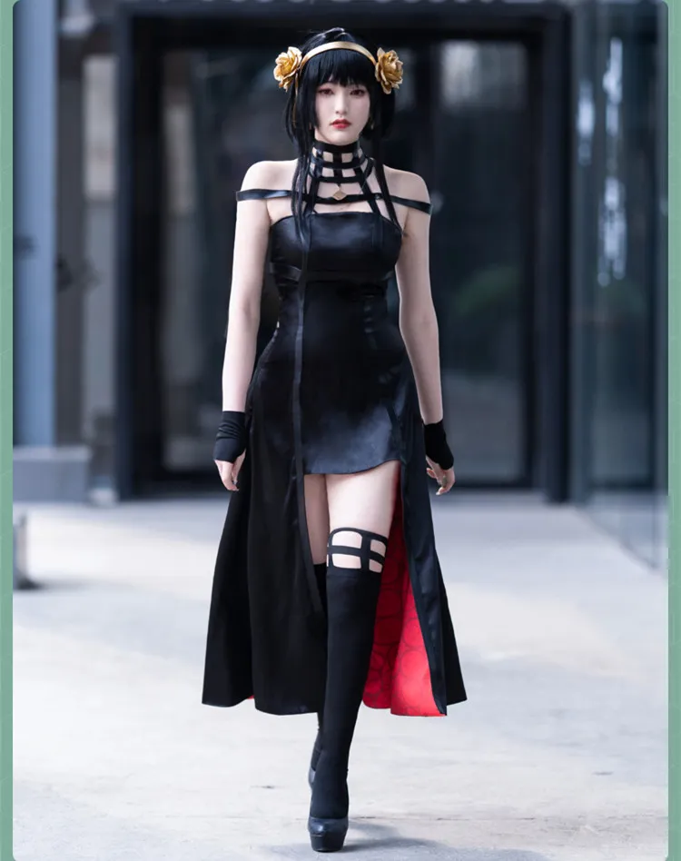 Spy Family Yor Forger Cosplay Killer Assassin Gothic Halter Black Robe ...
