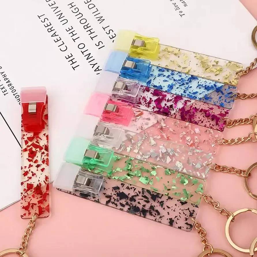 Cute Acrylic Credit Card Puller With Long Glass Nail File And Keychain ...
