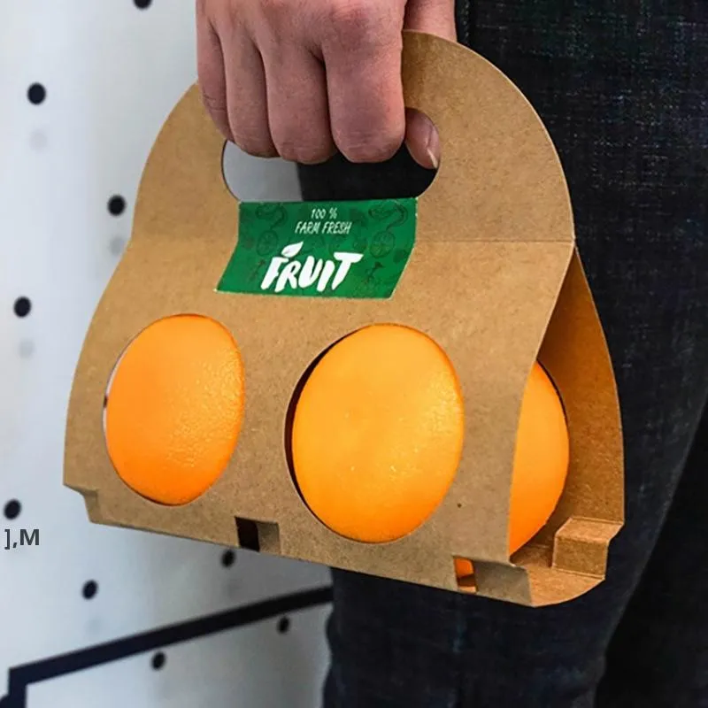 Kraft Paper Fruit Holder Disposable Apple Orange Peach Handle Holders ...