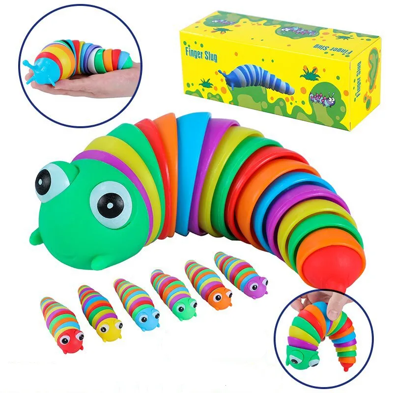2022 Articulated Flexible 3D Slug rainbow slug fidget toy with Curled ...