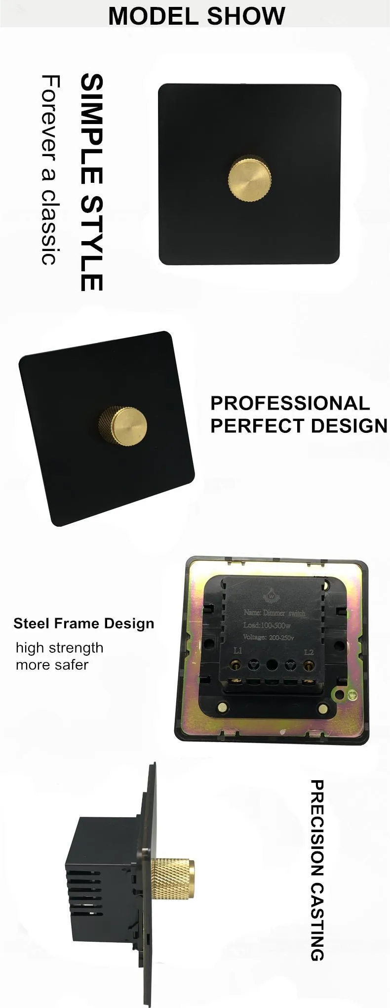 Black Dimmer Switch With Gold Metal Knob LED Compatible For T200605 ...